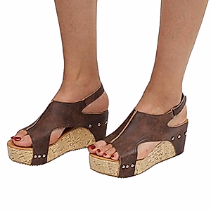 Women Sandals,WensLTD Women Summer Round Toe Rivet Beach Sandals Boho Wedges Shoes (8, Brwon)