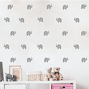 Cute Elephant Decal -36 Set Elephant Wall Decor Stickers for Kids Bedroom- Art Vinyl Removable Nursery Room Wall Decals (Light Gray)