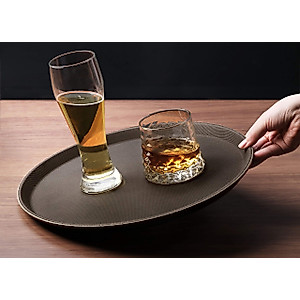 New Star Foodservice 25064 Restaurant Grade Non-Slip Tray, Plastic, Rubber Lined, Round, 14-Inch, Brown