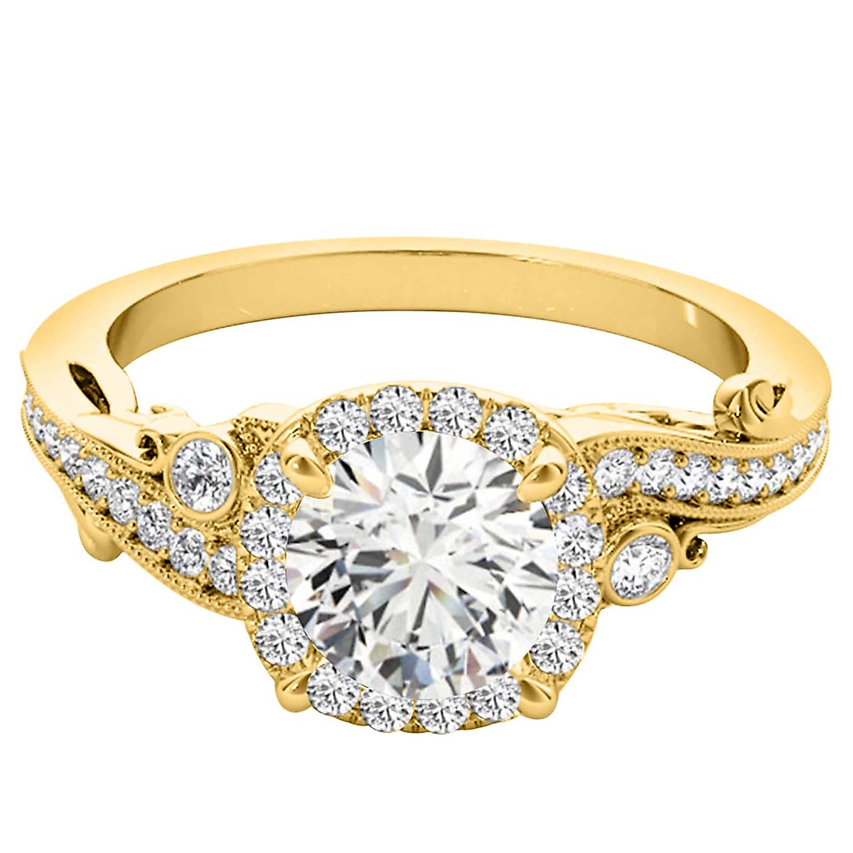 AoneJewelry Diamond Engagement Ring For Women 1 Carat Round Shape White Diamond Prong Setting 43 Stones Engagement Aniversary Ring In 18K Solid Rose, White & Yellow Gold Collection