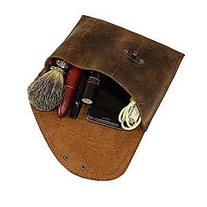 Hide & Drink, Petit Travel Vintage Leather Clutch Bag Handmade from Full Grain Leather, Women's Fashion - Bourbon Brown