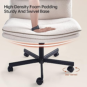 EMIAH Armless Office Desk Chair with Wheels Faux Fur Vanity Mid-Back Ergonomic Home Computer Comfortable Adjustable Swivel Furry Task Chair with Thickened Cushion