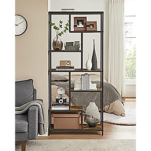 VASAGLE Bookshelf, 6-Tier Tall Bookcase, Display Shelf, Plant Stand, 11.8 x 31.5 x 70.9 Inches, Particleboard, for Study, Office, Living Room, Bedroom, Kitchen, Rustic Brown and Black ULLS119B01
