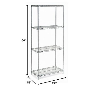 Nexel 18" x 24" x 54", 4 Tier, Poly-Z-Brite Adjustable Wire Shelving Unit, NEXGuard Anti-Microbial Agent, NSF Listed Commercial Storage Rack, Silver, Leveling feet