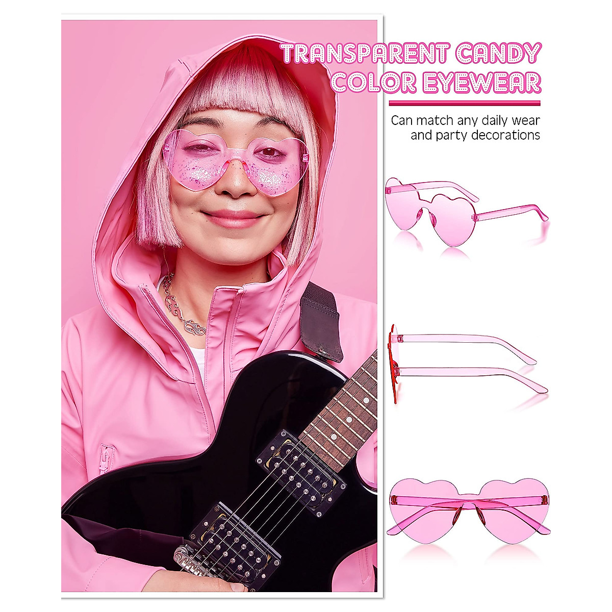 Colzzy 24 Pair Heart Shaped Rimless Sunglasses Transparent Candy Color Frameless Glasses Tinted Eyewear(Retro Colors)
