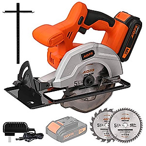 AIOPR 20V 5-1/2" Cordless Circular Saw with Rip Guide and 2 Blades (97623)