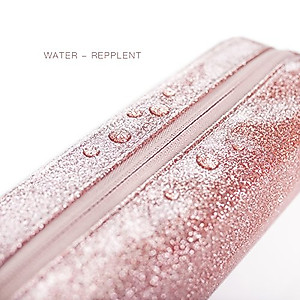 Comfyable Small Cosmetic Bag for Rectangular Makeup Bag Waterproof Glitter Cute Toiletry Pouch Rose Gold Sparkly Shiny Pink