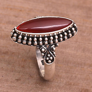 NOVICA Artisan Handmade Carnelian Ring Sterling .925 Sterling Silver Red Single Stone Indonesia Birthstone 'Fire and Courage'
