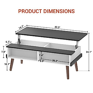 Aheaplus Lift Top Coffee Table Wood Pop Up Coffee Table with Storage Shelf for Living Room, Home Office, Black