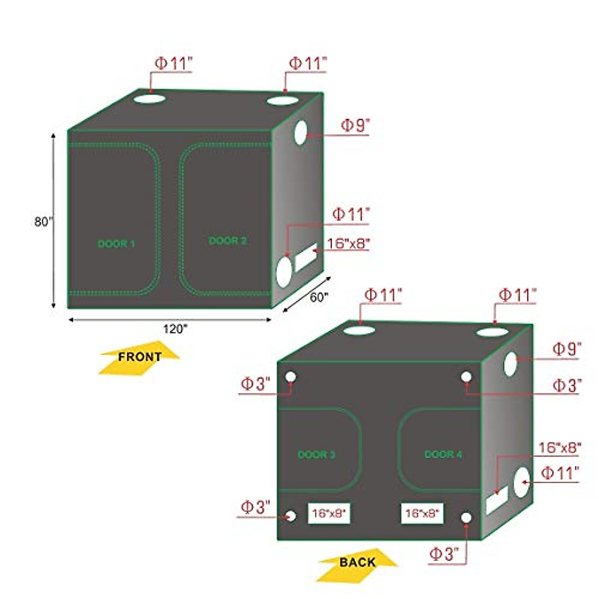 TopoLite Grow Tent Kit 120"x60"x80" Indoor Plants Dark Room+2Pcs Grow Light Hangers+1-pack 5x15ft Plant Trellis Netting+1Pcs Timer+1Pcs 60mm Bonsai Shear+1Pcs Thermometer Hygrometer (120"x60"x80" Kit)