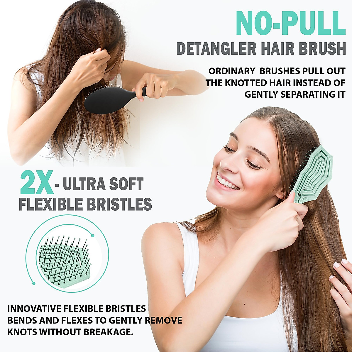 Fiora Naturals Hair Detangling Brush -100% Bio-Friendly Detangler hair brush w/Ultra-soft Bristles- Glide Through Tangles with Ease - For Curly, Stright, Women, Men, Kids, Toddlers, Wet and Dry Hair