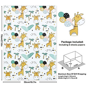 Birthday Wrapping Paper For Kids Girls Boys, Giraffe Design Gift Wrap Paper for Birthday Baby Shower, 6 Sheets Folded Flat 20x28 Inches Per Sheet