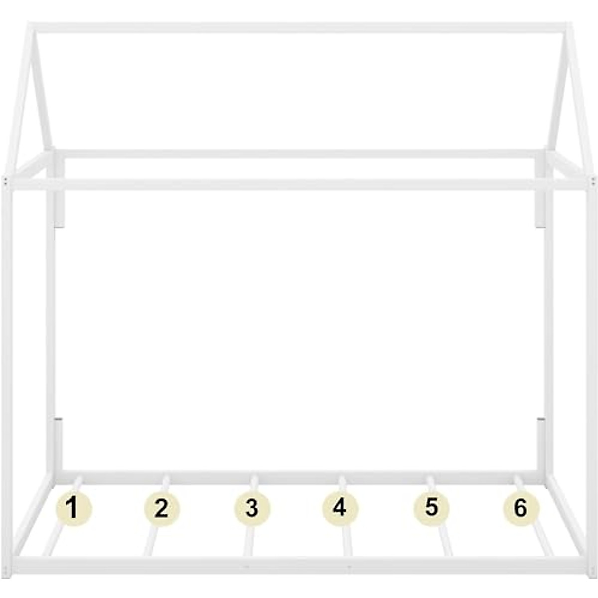 Metal Twin Size Montessori Floor Bed for Kids,Floor Bed Twin,House Bed with Slats for Boys Girls,Metal House Shape Platform Bed,No Spring Box Required,White