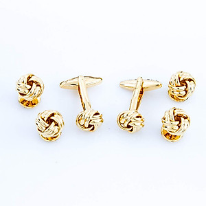 MRCUFF Knot Gold Tone Cufflinks and Studs Tuxedo Set in a Presentation Gift Box & Polishing Cloth