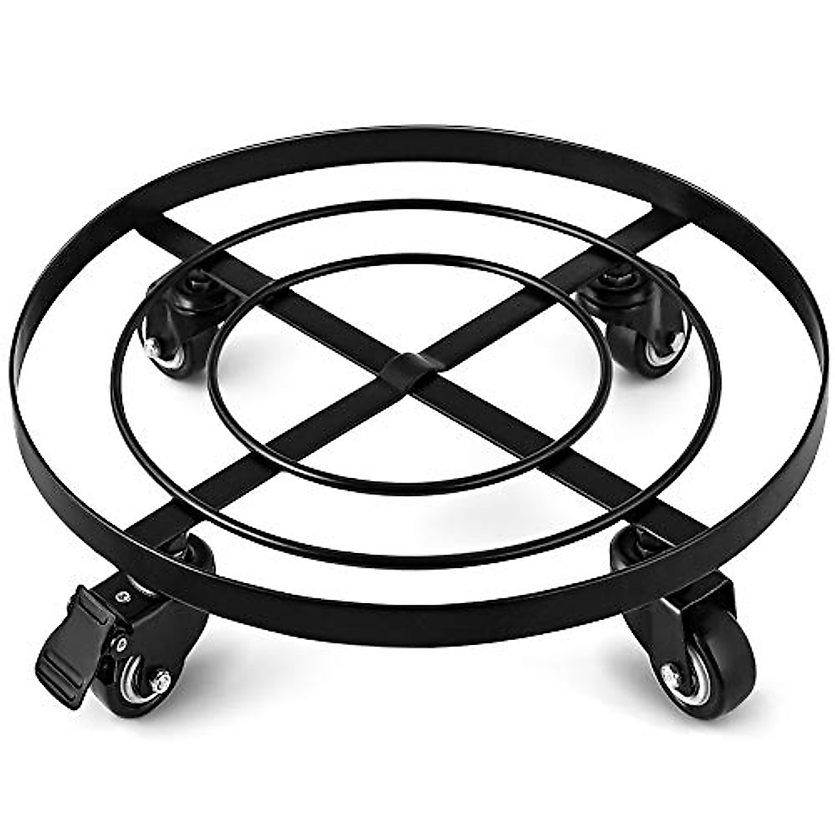 AMAGABELI GARDEN & HOME 16" Metal Plant Caddy Heavy Duty Iron Potted Plant Stand with Wheels Round Flower Pot Rack on Roller Dolly Holder Mover Indoor Outdoor Planter Trolley Casters Brakes BG1721