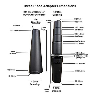 Dust Collection Cone Reducer 4-Inch to 2 1/2-Inch plus 5 Vacuum Hose Adapters Fits 1 1/16 to 1 3/4 inches Includes Shop Vac Adapter 2 1/2 to 1 1/4 inch and 1 Rubber Reducer