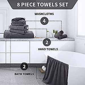 Cosy Family Microfiber 8-Piece Towel Set, 2 Bath Towels, 2 Hand Towels, and 4 Wash Cloths, Ultra Soft Highly Absorbent Towels for Bathroom, Gym, Hotel, Beach and Spa (Dark Grey)