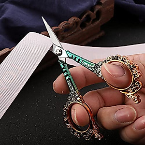 HITOPTY Sewing Scissors Sharp Embroidery Scissors with Sheath, Craft Scissor for Needlework Artwork Threading Cross Stitch Handicraft DIY Tool, 4.5in Gold Green Shears
