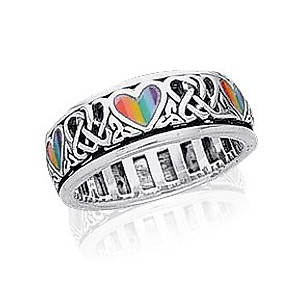Sterling Silver Celtic Knot and Rainbow Peace Heart Spinning Ring Size 10(Sizes 4,5,6,7,8,9,10,11,12,13,14,15)