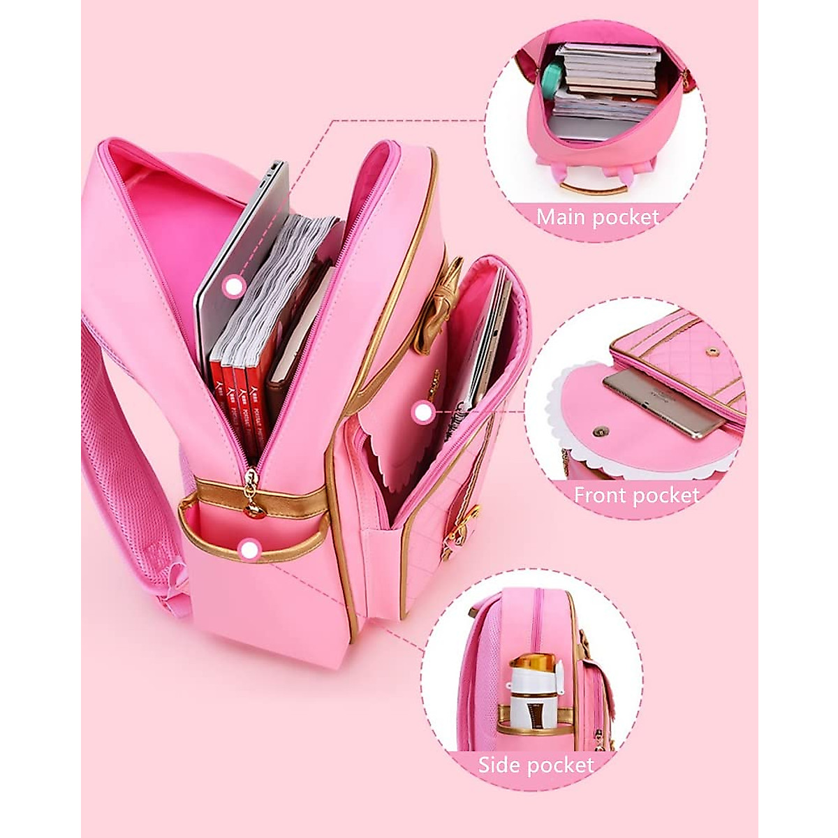 Children's Backpack Princess Girl School Bag PU Waterproof Casual Daypack