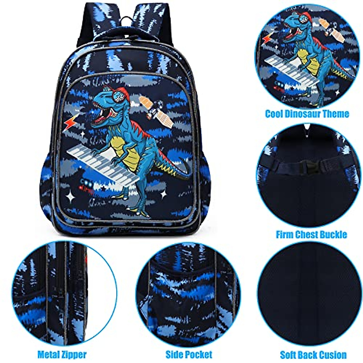 Dorlubel Kids Backpack for Boys Elementary Kindergarten Preschool School Bag Multifunctional Cute Large Capacity Bookbag (Green Cool Dino)