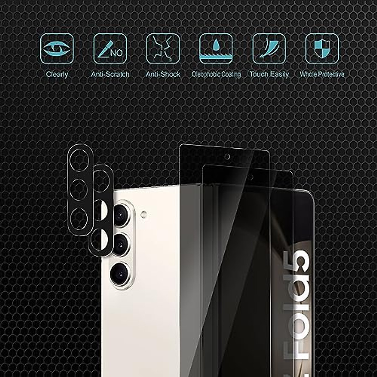 CHRINECY [4 Pack] 2Pack Privacy Screen Protector Compatible for Samsung Galaxy Z Fold 5 with 2Pack Camera Lens Protector, 9H Hardness, Anti-Spy Tempered Glass Protector Film