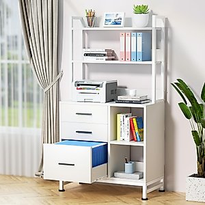 Pipleo 3-Drawer File Cabinet, Vertical Filing Cabinets for Home Office Organization, Stylish Office Shelves and Bookshelf with Drawers - A4 and Letter Size Compatible (White)
