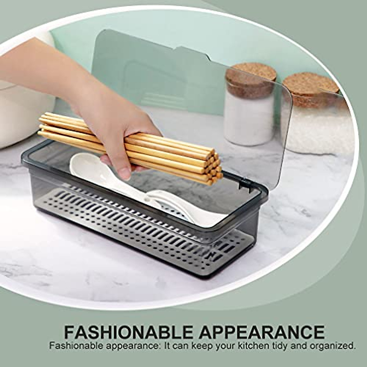 Cabilock Flatware Tray Plastic Utensil Drying Rack with Lid Chopsticks Spoon Fork Knife Drainer Basket Flatware Storage Drainer for Kitchen Countertop 2pcs