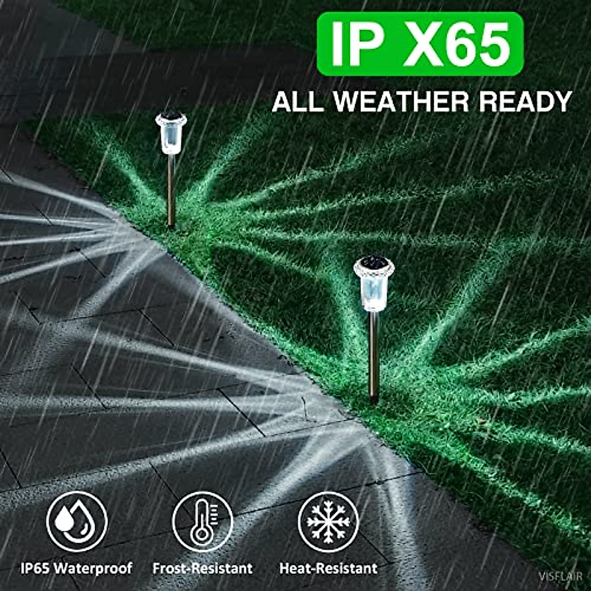 VISFLAIR Solar Pathway Lights Outdoor Decorative 12 Pack LED Waterproof Stainless Steel Garden Stakes Lights for Outside Yard, Path, Patio, Driveway Decor Landscape Lighting