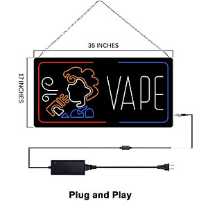 LED Neon VAPE Sign for Smoke Shops, Super Bright Unique Design VAPE Sign with Hanging Installation, 35"x17" High Visibility VAPE Sign for Stores Retail Shops Window