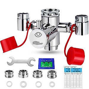 Lunarlipes Faucet Mounted Eyewash Station with Cover, Reliable First AID Emergency Eye Wash Unit for Sink Attachment, for Lab, Factory, Industry Site, Office and Home, Equipped with 4 Adapters