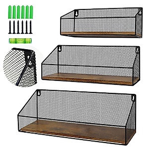 Schliersee Floating Shelves Wall Mounted Mesh Storage Shelf Set for Bathroom, Bedroom, Kitchen, Living Room, Office, Set of 3 Pack