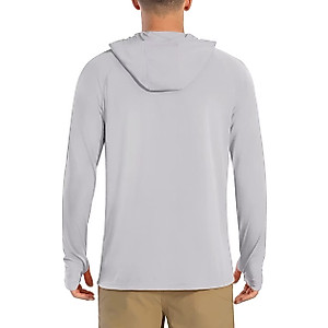 Boladeci Mens Summer Shirt Fishing Hoodie UPF 50+ UV Protection Sun Shirts Long Sleeve Cooling SPF Rash Guard Tops Tee T-Shirts Swim Shirts M Gray