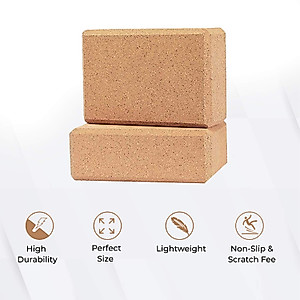 AW Direct Cork Yoga Blocks, Non-Slip Cork Block for Exercise, 100% Natural, Eco-Friendly Exercise Blocks to Improve Stability, Poses, Flexibility, and Alignment, Pack of 2 Fitness Blocks