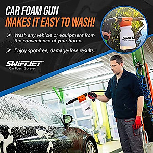 SwiftJet Car Wash Foam Gun + Microfiber Wash Mitt - Car Foam Sprayer - Foam Cannon Garden Hose - Spray Foam Gun Cleaner - Car Wash Kit - Car Accessories for Men - Snow Foam Blaster