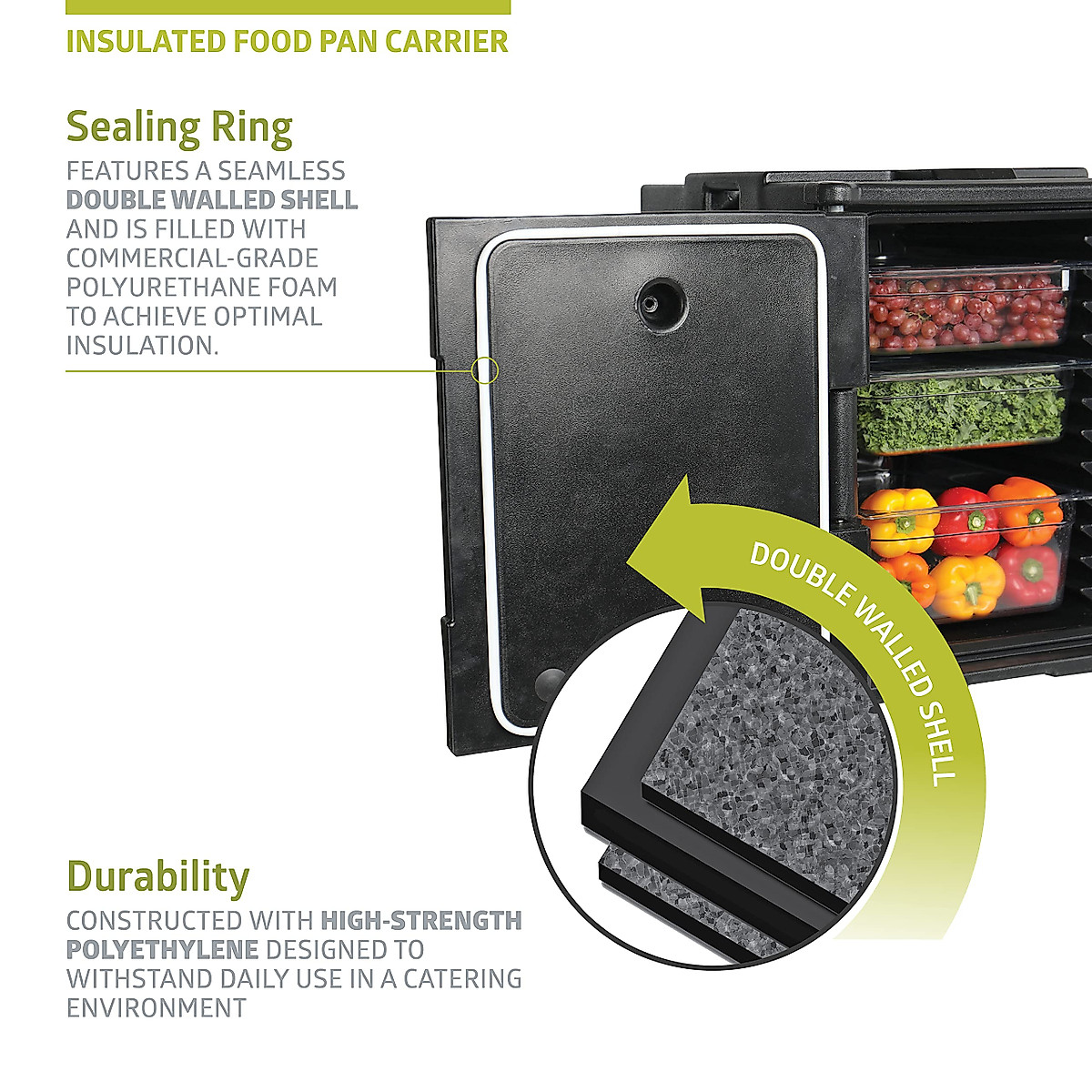 Pearington 92 Quart End-Loading Insulated Food Pan Carrier for 5 Full-Size Pans