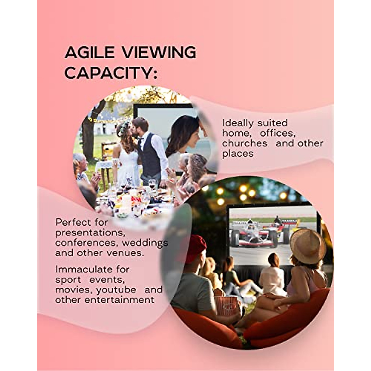 80 inch Outdoor Projector Screen and Stand or Wall Mount - 2 in 1 Indoor Outdoor Movie Screen - Premium Portable Projection Screen HD 16:9 - Large Metal Fast Foldable Fixed Frame - Theater Skirt