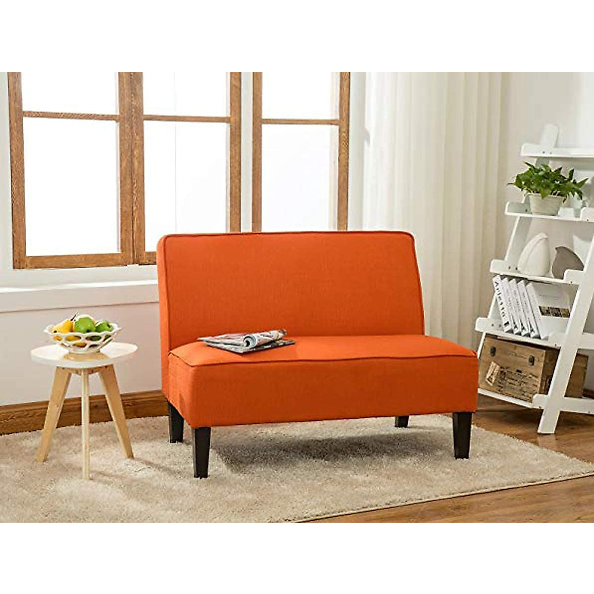 Yongqiang Small Loveseat Sofa for Living Room Bedroom Dining Room Fabric Settee Mini Couch Upholstered Armless Banquette Bench Orange