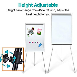 DexBoard Magnetic Whiteboard Easel 24" x 36"|Height Adjustable Dry Erase Board Tripod Office Presentation Board w/ Flipchart Pad, Magnets & Eraser, White