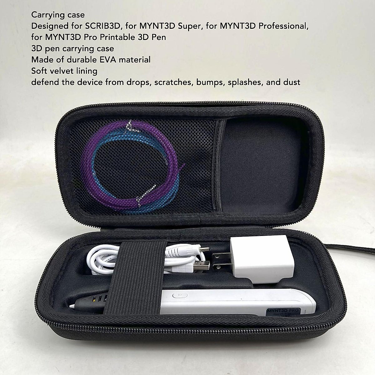 Hard Travel Case for MYNT3D Super for MYNT3D Professional for MYNT3D Pro Printing 3D Pen for SCRIB3D 3D, Carrying Case with Extra Mesh Pocket for 3D Printed Pencil Accessories