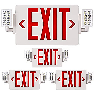 EXITLUX 4 Packs Red Exit Sign-120-277V Double Face UL Listed-LED Combo Emergency Light with Adjustable Two Head and Backup Battery-Exit Sign for Business.