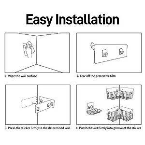 AAUU Corner Shower Caddy Shelf, 3 Sets Adhesive Bathroom Basket Shelf with Hooks, Soap Dish Holder for Toilet, Dorm and