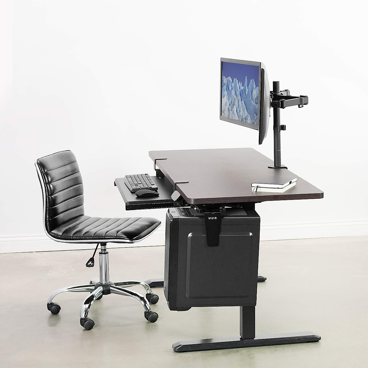VIVO Electric Height Adjustable 60 x 24 inch Stand Up Desk, Espresso Solid One-Piece Table Top, Black Frame, Standing Workstation with Elegant Touch Screen Controller, DESK-KIT-2E6E