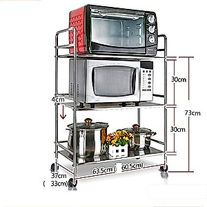 JF-XUAN Kitchen Shelf Microwave Oven Rack 304 Stainless Steel Microwave Oven 3-shelf Storage Unit Wheel Space Saving Compatible with Microwave Oven Large Microwave Oven Rack (Color : Silver, Size :
