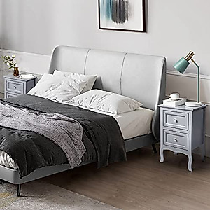 SoSo-BanTian1989 Pack of 2pcs Grey Finish Wood Nightstand with 2-Drawers, Bedside Cabinet Country Style Bedroom Furniture