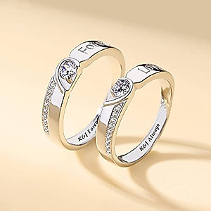 SHEAISRS Personalized Wedding Band 925 Sterling Silver Two Matching Couple Rings for him and her set Custom Engraved Promise Rings