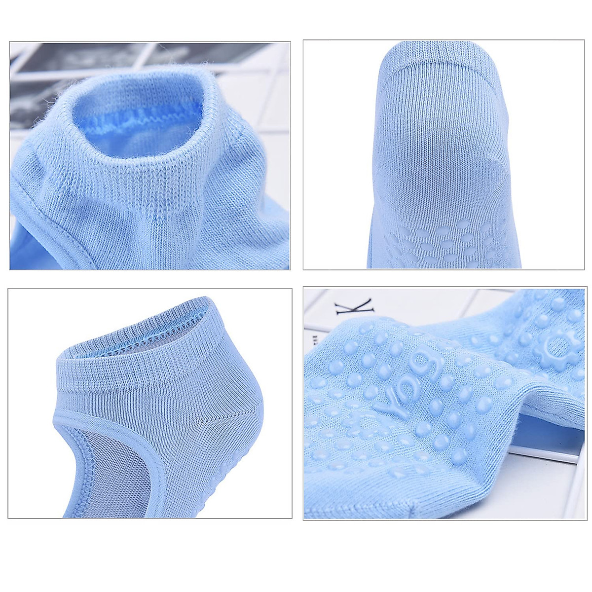 ZZIYEETTM 5 Pairs Non Slip Yoga Socks for Women, Girls Backless Silicone Dot Pilates Dance Sports Socks for Fitness Gym (Black/Purple/Blue/Beige/Green)