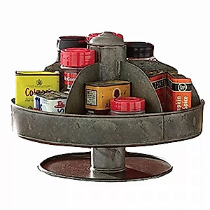 Benjara Galvanized Lazy Susan Organizer with Pockets, Gray