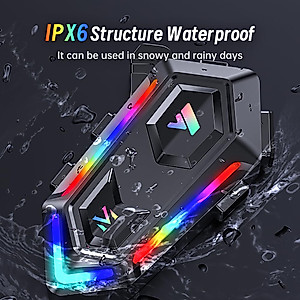 WNJACO Motorcycle Helmet Bluetooth Headset, Cool RGB Dazzling Lights Motorbike Helmet Speaker Double Noise Cancellation Intercom Communication Systems with IPX6 Waterproof/Strong Bass for Dirt Bike