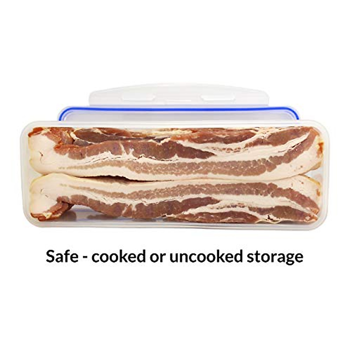 Plastic Storage Container for 2lbs Cooked or Uncooked Bacon, Meat, Food - Fresh Seal - Refrigerator, Freezer, Dishwasher, and Microwave Safe. Food Grade BPA Free